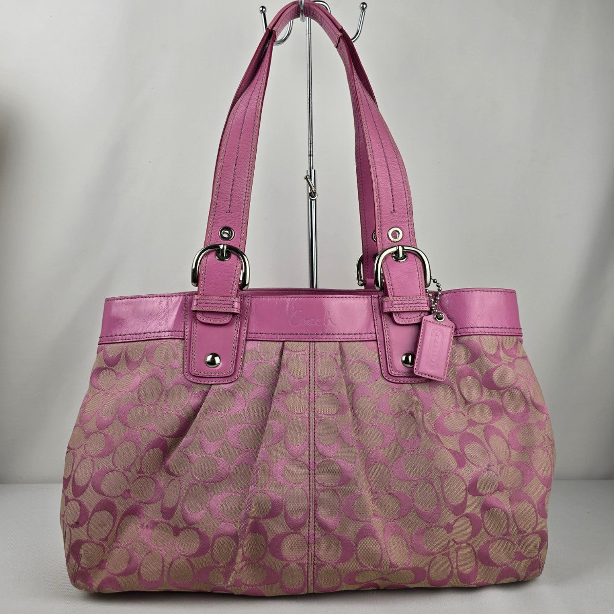 Coach Signature Pink Pleated East West Gallery Carryall Tote Purse ...